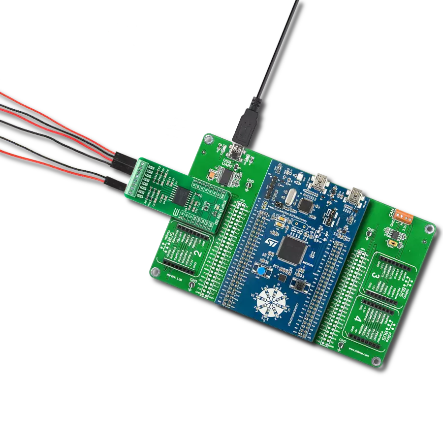 Digitizes the input voltage with MAX22530 and STM32F303VC and transmits the data across the ...